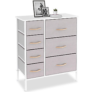 Bizroma 7 Small Fabric Heightened Feet and Wall Nails Organizer, Furniture Storage Drawer Dressers for Bedroom, Closet, Entryway, Hallway-Light Gray/White