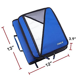 Case-it The Universal Zipper Binder - 2 Inch O-Rings Padded Pocket That Holds up to 13 Laptop/Tablet Multiple Pockets 400 Page Capacity Comes with Shoulder Strap Midnight Blue LT-007