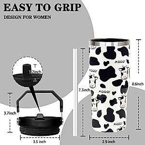 Cute Cow Tumbler with Handle and Straw, Stainless Steel Vacuum Insulated Flip Straw 30 oz Cow Tumbler Spill Proof Coffee Travel Mug Cow Gifts for Women