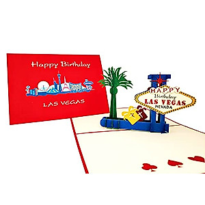 iGifts And Cards Unique Happy Birthday Red Cover Las Vegas 3D Pop Up Greeting Card - Fun, Congratulations, Celebration, Feliz Cumpleaños, Best Friend, Cute, Sin City, Famous, Unique
