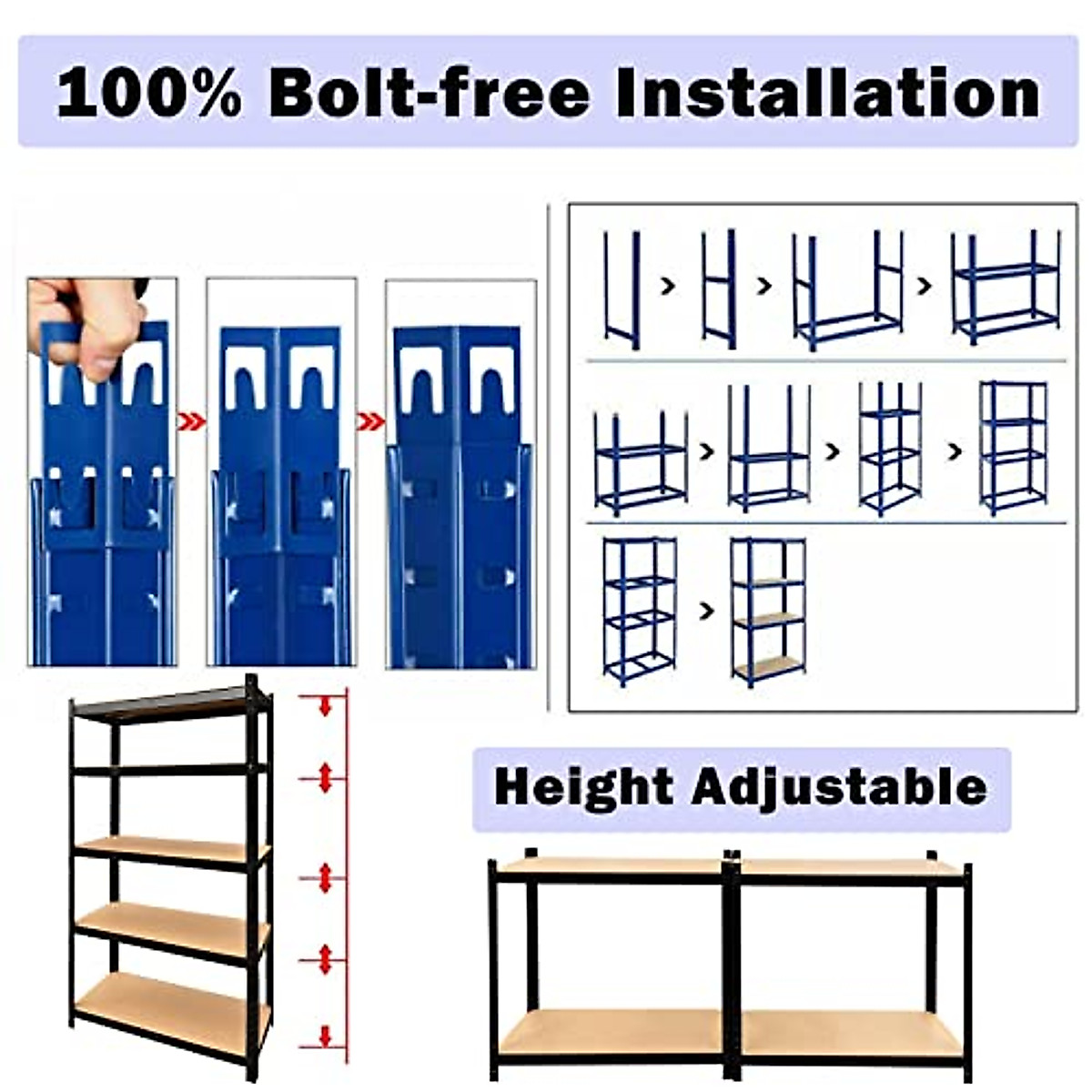 VickyHome Heavy Duty 4 Tier Storage Metal Shelf Unit, Adjustable Utility Rack Shelves with MDF Boards, Organization Multipurpose Shelf for Shed, Workshop, Warehouse, 875KG Capacity