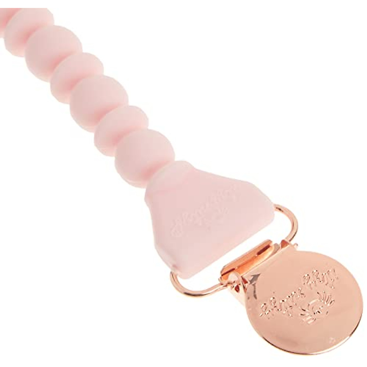 Itzy Ritzy Silicone Pacifier Clip; 100% Silicone Pacifier Strap with Clip Keeps Pacifiers, Teethers & Small Toys in Place; Features One-Piece Design & Silicone Cord, Pink + Rose Gold Clip