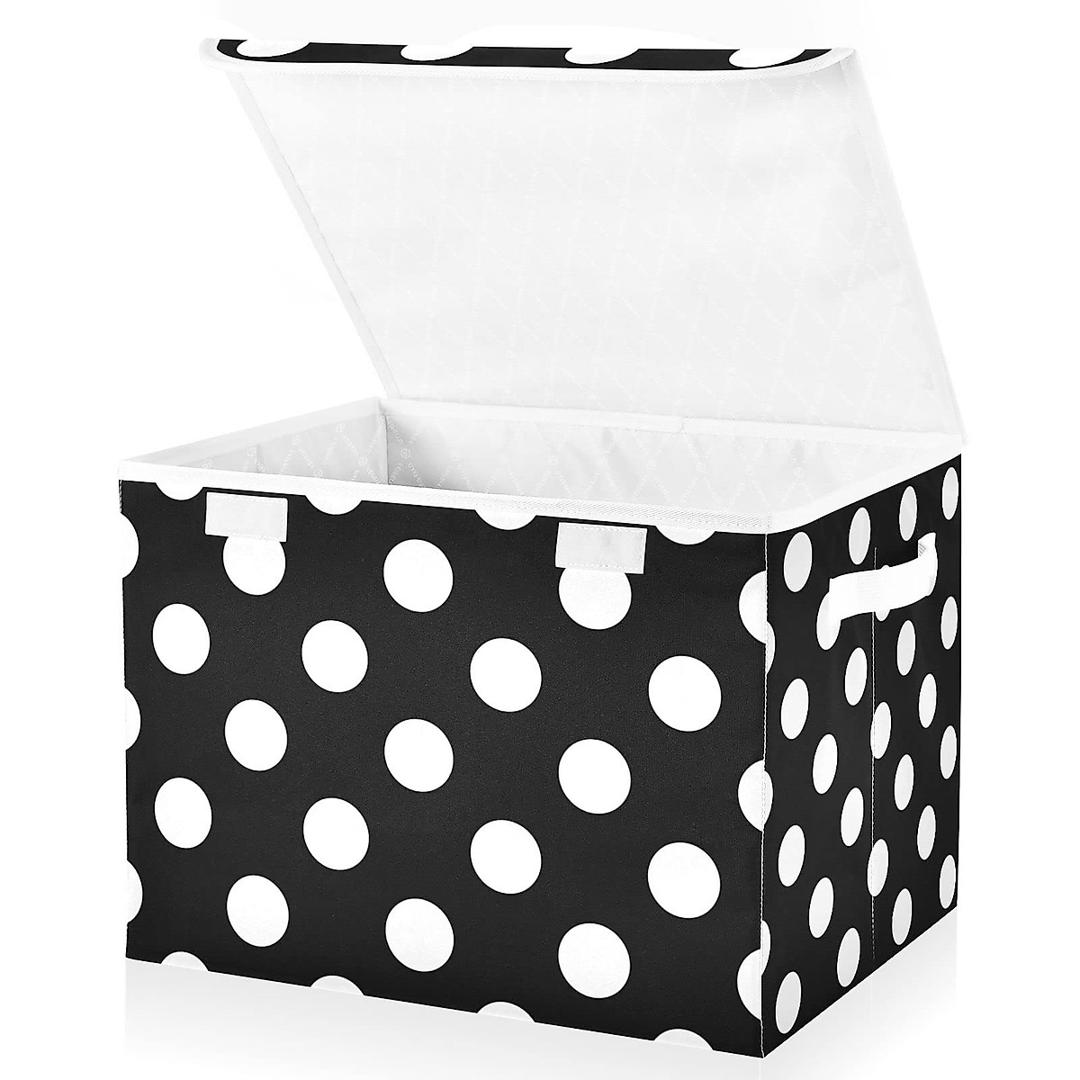 xigua Polka Dot Storage Basket Collapsible Rectangle Storage Bin Shelves Basket Organizer with Lid and Handle for Closet, Office, Nursery, Home Decor