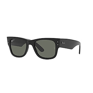 Ray-Ban RB0840SF Mega Wayfarer Low Bridge Fit Square Sunglasses, Black/Green Polarized, 52 mm