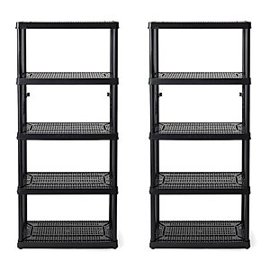 Gracious Living 5 Shelf Fixed Height Ventilated Medium Duty Storage Unit Organizer System for Home, Garage, Basement, and Laundry, Black (2 Pack)