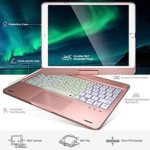 NOKBABO iPad 9th Generation Case with Keyboard, 360° Rotatable Touchpad and 7 Color Backlight & Pencil Holder for iPad 9th/8th/7th Gen 10.2 inch & iPad Air 3rd Gen/iPad Pro 10.5 inch - Rose Gold