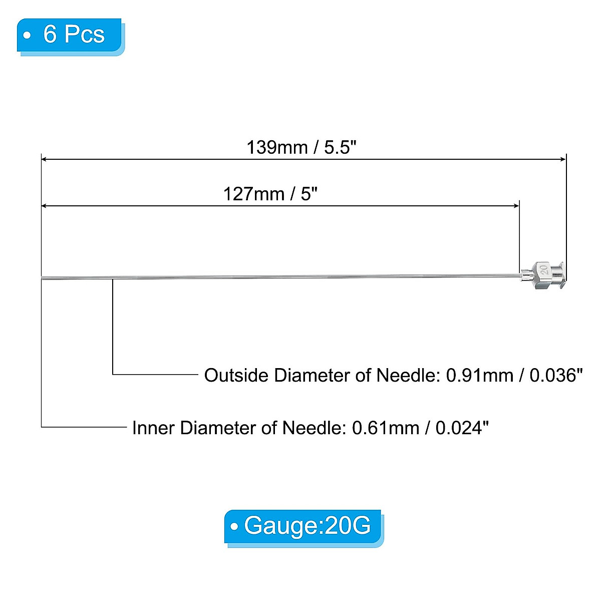 PATIKIL Blunt Tip Dispensing Needle 20G, 6 Pcs 5 Inch Stainless Steel Liquid Dispenser Needles with Lure Lock for Refilling Liquid Inks Adhesives Glue