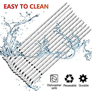 Kabob Skewers 16.8”Long Stainless Steel BBQ Barbecue Skewer Flat Metal Shish Kebob Sticks Reusable Grilling Skewers Set for Meat Shrimp Chicken Vegetable 12 Pack With Bonus a Basting Brush