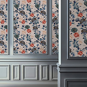 Self Adhesive Blue Floral Drawer Liner Contact Paper Peel and Stick Rose Floral Wallpaper for Girls Shelves Cabinets Dresser Table Furniture Walls Decal 17.7X117 Inches