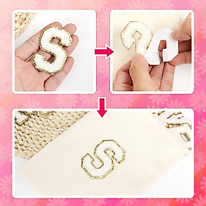 Self-Adhesive Chenille Letters Patches: 26PCS White Letter Patches Stickers Varsity Letter Patches Stick on Backpacks Hats Repair Preppy Patch