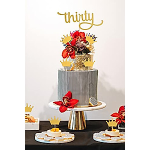 Gold Thirty Cake Topper Set - 1 Pcs f Gold Glitter Thirty Cake Topper And 30 Pcs Crown Cupcake Topper, Single-side Gold Glitter Paper 30th Birthday Men and Women Party Cake Decoration (gold03)