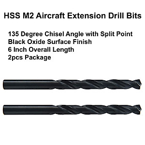 MAXTOOL 11/32"x6" 2pcs Identical Aircraft Extension Drills HSS M2 Extra Long Deep Twist Drill Bits Straight Shank Fully Ground Black; ACF02B06R22P2