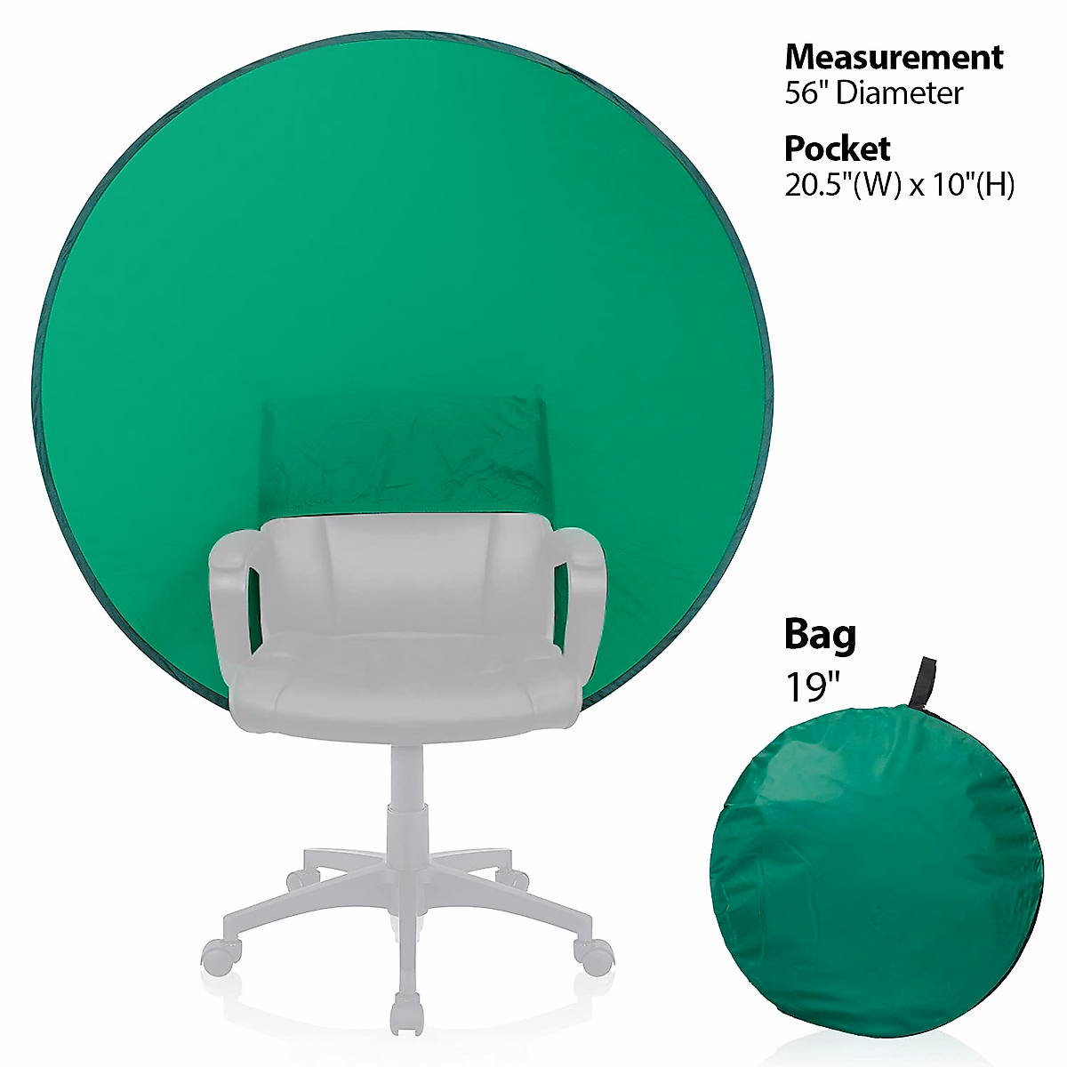 Julius Studio (New Gen.) 56in / 142cm Chromakey Green Screen Round Chair Backdrop Patented, Foldable Collapsible Pop Up Webcam Background, Streaming, Video, Conference, True Chroma Key Color, JSAG836