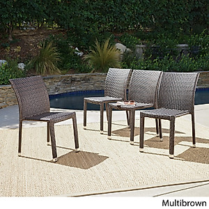 Christopher Knight Home Dover Outdoor Wicker Armless Stacking Chairs with Aluminum Frame, 4-Pcs Set, Multibrown