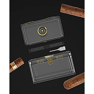 TISFA Acrylic Cigar Humidor with Humidifier and Hygrometer, Desktop Cigar Case Box That can Hold About 15-20 Cigars (S)