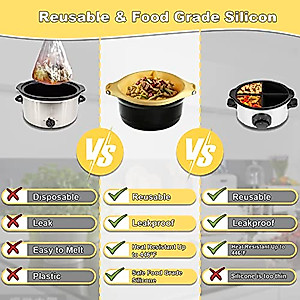 Sdpeia 3 Pack Slow Cooker Liners, Reusable Silicone Crock Pot Liners Fit 7-8 Quarts Crockpot, BPA Free/Leakproof/Slow Cooker Accessories Cooking Liner with Free Cleaning Sponge