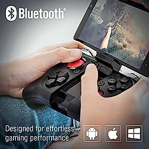 Volkano VX Gaming Bluetooth Contoller w/Phone Holder, Functional D-Pad, 2 Analog Sticks, 10 Action Buttons 10-Hr Playtime, Compatible w/VR Headset Android iOS Windows XP [Black/Red] - Command Series