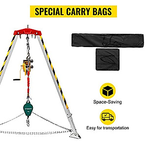 BestEquip Confined Space Tripod Kit 1200LBS Winch, Confined Space Tripod 7' Leg Bracket and 98' Cable, Confined Space Rescue Tripod 32.8' Fall Protection for Traditional Confined Spaces