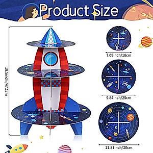 3 Tiers Rocket Cupcake Stand Outer Space Cardboard Cupcake Holder Galaxy Party Dessert Tower Solar System Treat Stand for Kids Space Birthday Decor Baby Shower Family Gathering Supplies