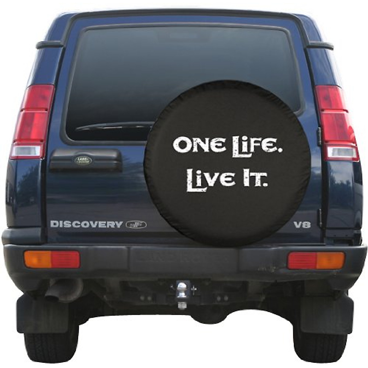 Boomerang 32" One Life Live It - Spare Tire Cover - (Black Denim Vinyl) - White Print - Made in The USA