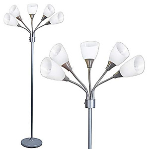 LIGHTACCENTS Modern Multi Head Floor Lamp - Medusa 5 Light Standing Lamp Tall Bedroom Lamp with 5 Positionable Bright Acrylic White Shades with 3-Light Mode Switch(Silver)