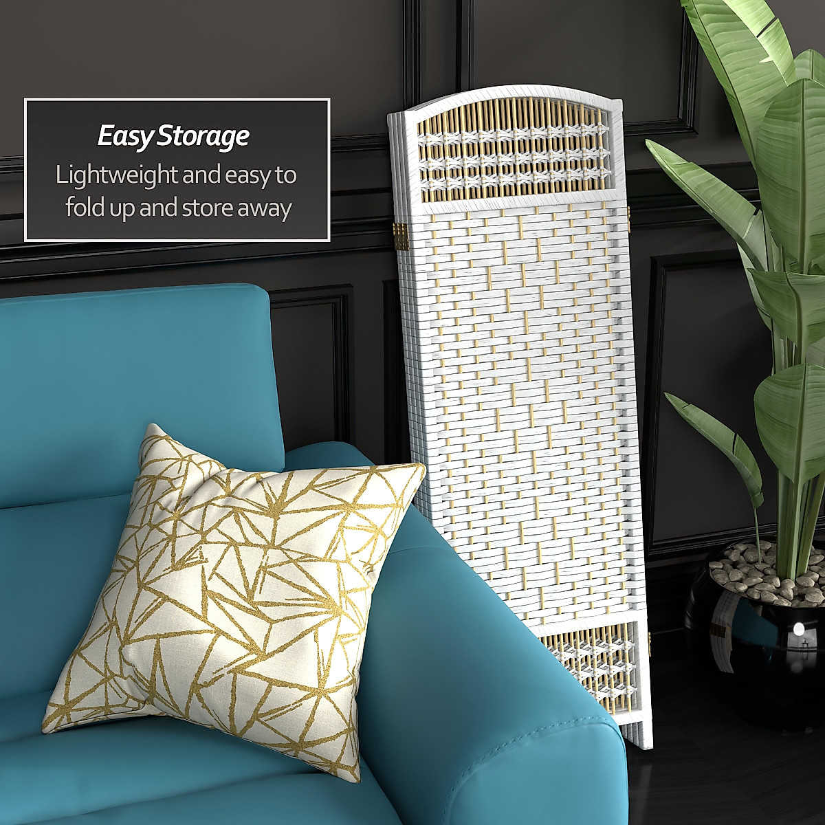 4 ft. Short Fiber Weave Folding Screen - White - 4 Panels