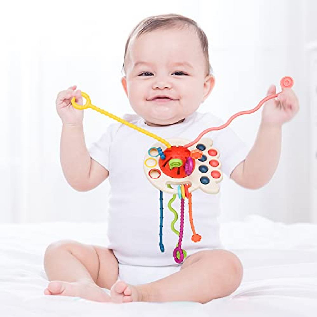 Tiyol Montessori Toys for 1+ Year Old, Food Grade Silicone Pull String Activitys, Developmental Pulling Teething Baby Sensory Toy, Fun Car Seat Airplane Travel Toddler Boy &Girl Infant Birthday Gifts