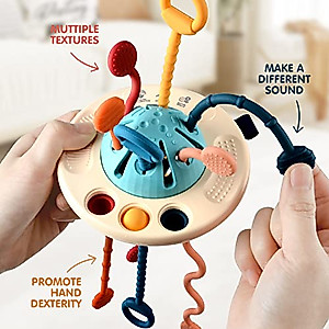 Baby Sensory Toys, Montessori Food Grade Silicone Pull String Activity Toy with Sliding Magic Balls & Simple Bubble for Motor Skills, Baby Toys 12-18 Months, First Birthday Gift for Boys Girls.