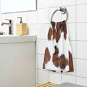 MAOBLYR 2 Pack White Brown Print Cow Towels Pure Cotton Soft Fingertip Towel Absorbent Breathable & Comfort Washcloth for Home Hotel Decor