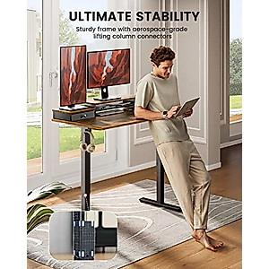 ErGear Electric Standing Desk with Double Drawers, 48x24 Inches Adjustable Height Sit Stand Up Desk, Home Office Desk Computer Workstation with Storage Shelf, Vintage Brown