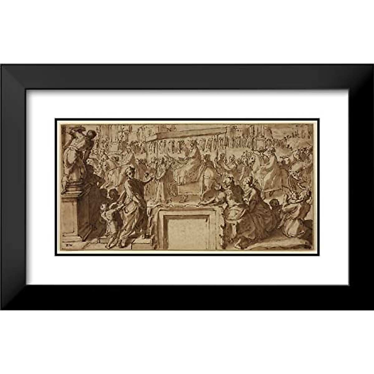 ArtDirect Cesare Nebbia 24x14 Black Modern Frame and Double Matted Museum Art Print Titled - Saint Charles Borromeo Entering the Town of Pavia (C. 1604)