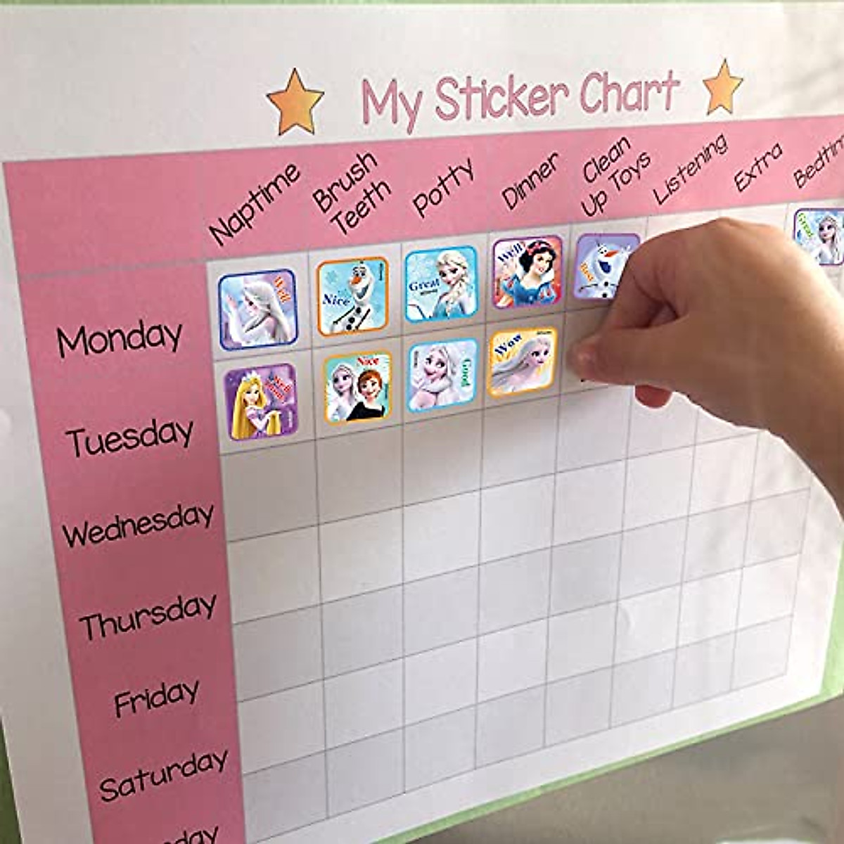 3 Pack Frozen Kids Sticker in 30 Designs,600 Pcs 1-1/2 Inch Self Adhesive Label Roll Stickers for Kids and Teacher(Princess )