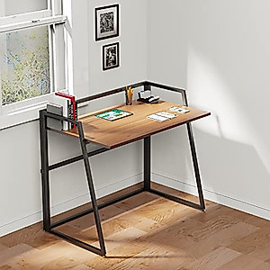 DESIGNA Small Folding Computer Desk, Small Desks for Small Spaces, 41 inch Small Folding Desk for Student Portable Computer Desk, Folding Office Desk with Protective Railing, Folding Desk
