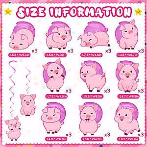 30 Pieces Pig Farm Animal Party Hanging Swirl Decorations Barnyard Theme Birthday Party Supplies Pink Piggy Hanging Foil Swirls Ceiling Decor for Girls Boys Kids Baby Shower Supplies