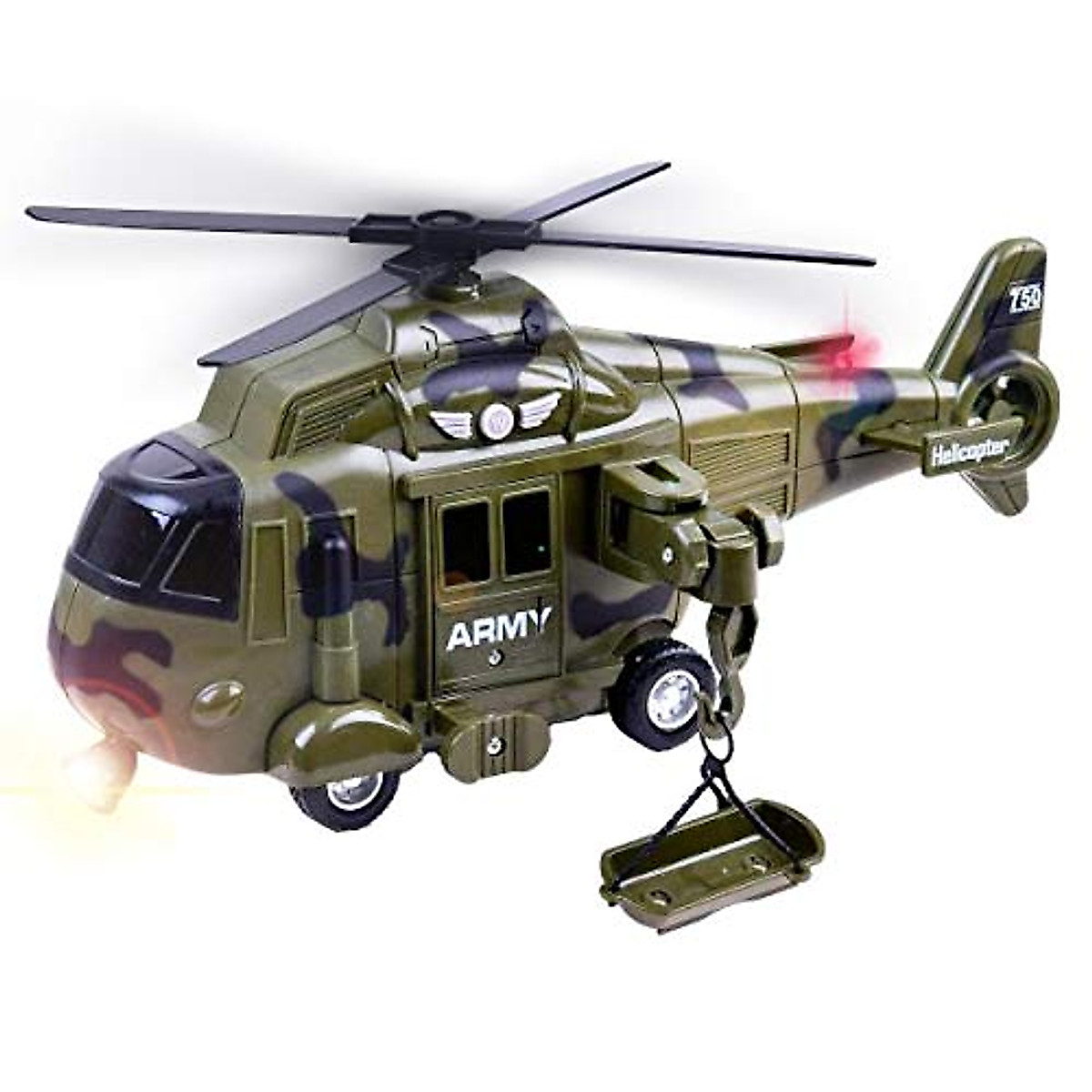 Liberty Imports Army Rescue Helicopter Friction Powered Toy Military Vehicle for Boys | Push and Go Chopper with Pretend Play Action Lights and Sounds (Military)