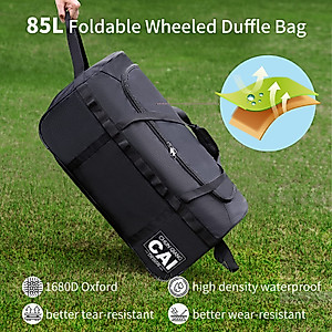 Foldable Duffle Bag with Wheels 85L/120L, Large Lightweight 1680D Oxford Duffle Luggage Bag Collapsible Waterproof Wheeled Duffle Bag for Travel Camping (26", Black)