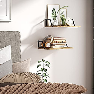 SRIWATANA Floating Shelves Wall Mounted Set of 2 Rustic Wood Shelves with Large Capacity(Carbonized Black)