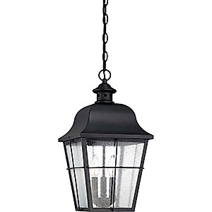 Quoizel MHE1910K Millhouse Seedy Glass Outdoor Pendant Ceiling Lighting, 3-Light, 180 Watts, Mystic Black (19"H x 10"W)