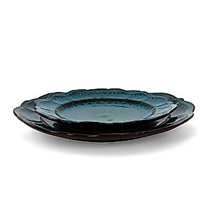 Elama Round Stoneware with Scalloped Edges Dinnerware Dish Set, 16 Piece, Blue