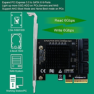 LTERIVER PCI Express X4 to 6-Ports Serial ATA/SATA 3.0 Host Controller Card- Plug and Play on Windows OS, MAC OS and Linux Systems-6X 6Gbps Max SATA 3.0 None Raid Ports-Support AHCI Boot Up (PCE-G2S6)