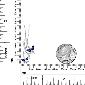 Gem Stone King 925 Sterling Silver Created Blue Sapphire Necklace | Butterfly Infinity Pendant Necklace for Women | 1.21 Ct Marquise | With 18 Inch Silver Chain