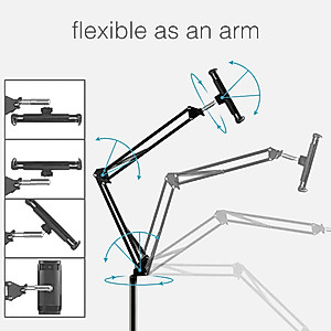 Tablet Floor Stand, Overhead Bed Phone Stand Angle Height Adjustable Holder, Universal Floor Stand Compatible with iPhone iPad Pro Air Mini, Samsung Tab, Kindle, E-Readers…