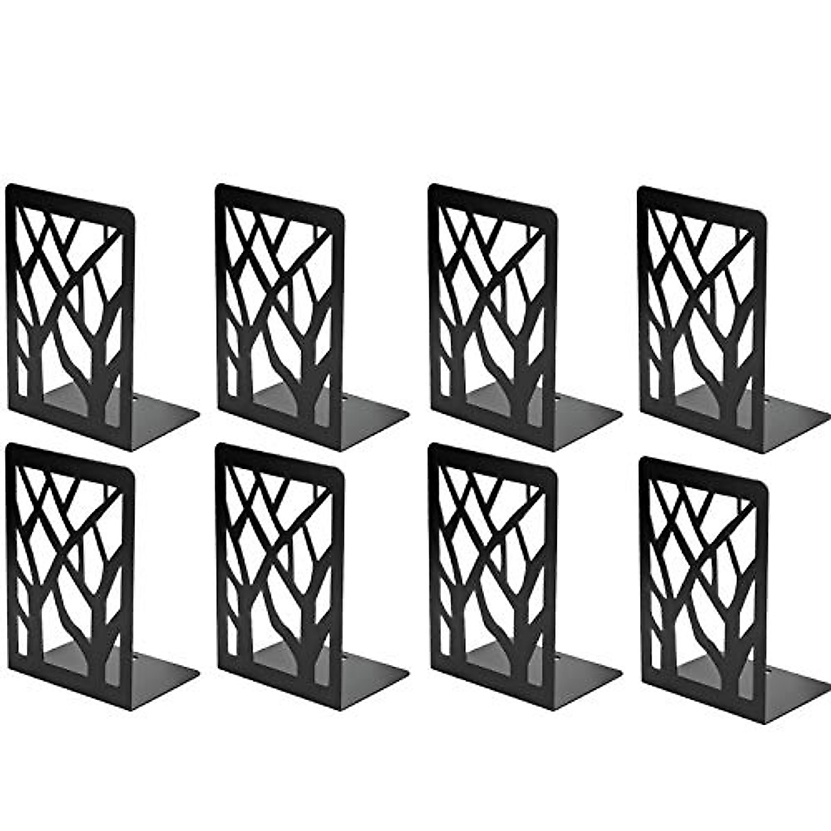 MaxGear Book Ends Tree Design Modern Bookends for Shelves, Non-Skid Bookend, Heavy Duty Metal Book Stopper for Books/CDs, Decorative Book Shelf for Home, 7 x 4.7 x 3.5”, Black (4 Pair/8 Pieces, Large)