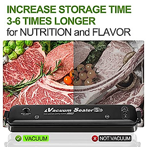 W&Y Food Vacuum Sealer Machine, Dry/Moist/Powders Automatic Vacuum Sealers Machine, Ideal for Food Preservation/Sous Vide Cooking and Food Storage, Compact Design LED Indicator Black