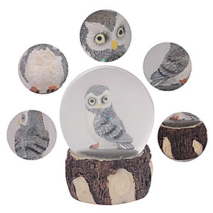 SINGEEK Owl Snow Globe - Hand Painted Owl Figurine Snowglobe, Manual Snowfall 65MM Water Globe Home Office Decor (Gray)