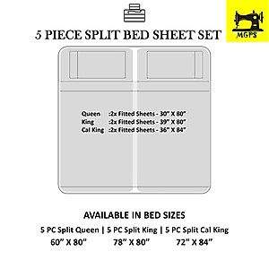 Split King Sheets Sets for Adjustable Bed, Soft Sateen Weave, 400-Thread-Count 100% Egyptian Cotton 5PC Set with 2 Fitted Sheets, Split-King Sheet Set 15-Inch Deep Pockets, 400-TC - |Zebra Print|