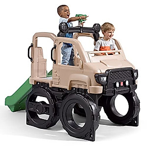 Step2 Safari Truck Climber Kids and Toddler Playset – Large Outdoor Play Gym with Realistic Design, Elevated Platform, Kids Slide, Steering Wheel, and Binoculars – Safari-Themed