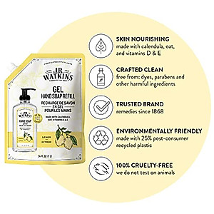 J.R. Watkins Gel Hand Soap Refill Pouch, Scented Liquid Hand Wash for Bathroom or Kitchen, USA Made and Cruelty Free, 34 fl oz, Lemon, 6 Pack