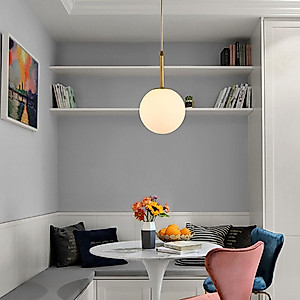 THINKBEEST White Globe Pendant Light Fixture with Glass Lampshade, Gold Decor Hanging Lamp, Minimalist Style Hanging Light E26/E27 Base, 59in Wire Adjustable Chandelier for Living Room, Foyer