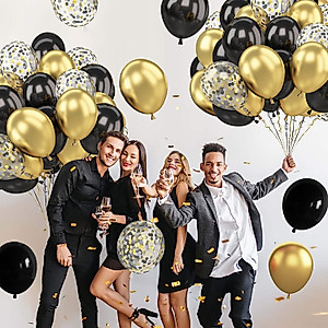 Black Gold Confetti Party Balloons, 50 pack Gold Metallic and Black Gold Silver Confetti Latex balloons for Graduation Birthday Wedding Anniversary New Year Party Decorations